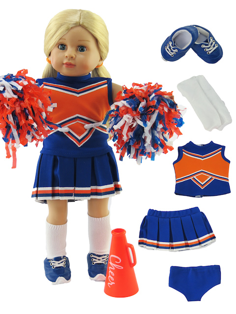 18" Blue and Orange Cheerleader 6PC Set 205 - American Fashion World