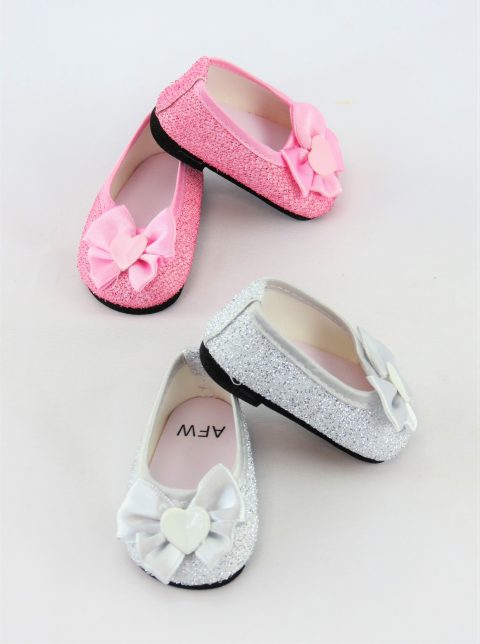 18" Pink and Silver Glitter Flats w/Heart Bow 2pk Pack21 - American ...